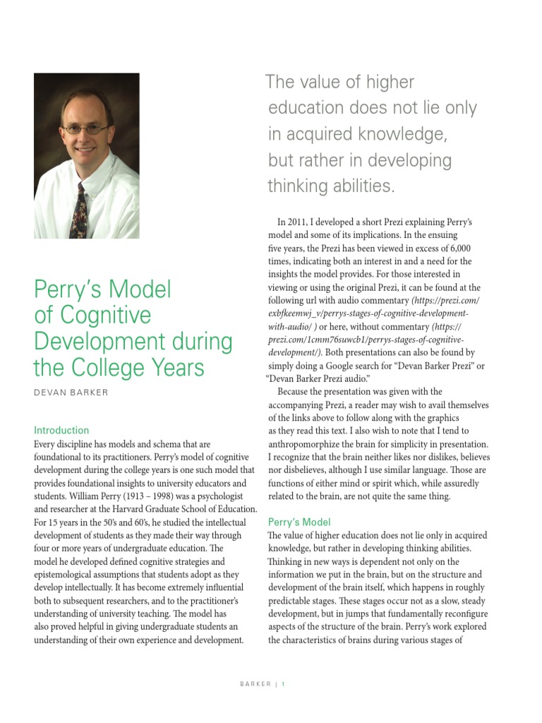 Devan Barker - Perry's Model of Cognitive Development During Hte ...