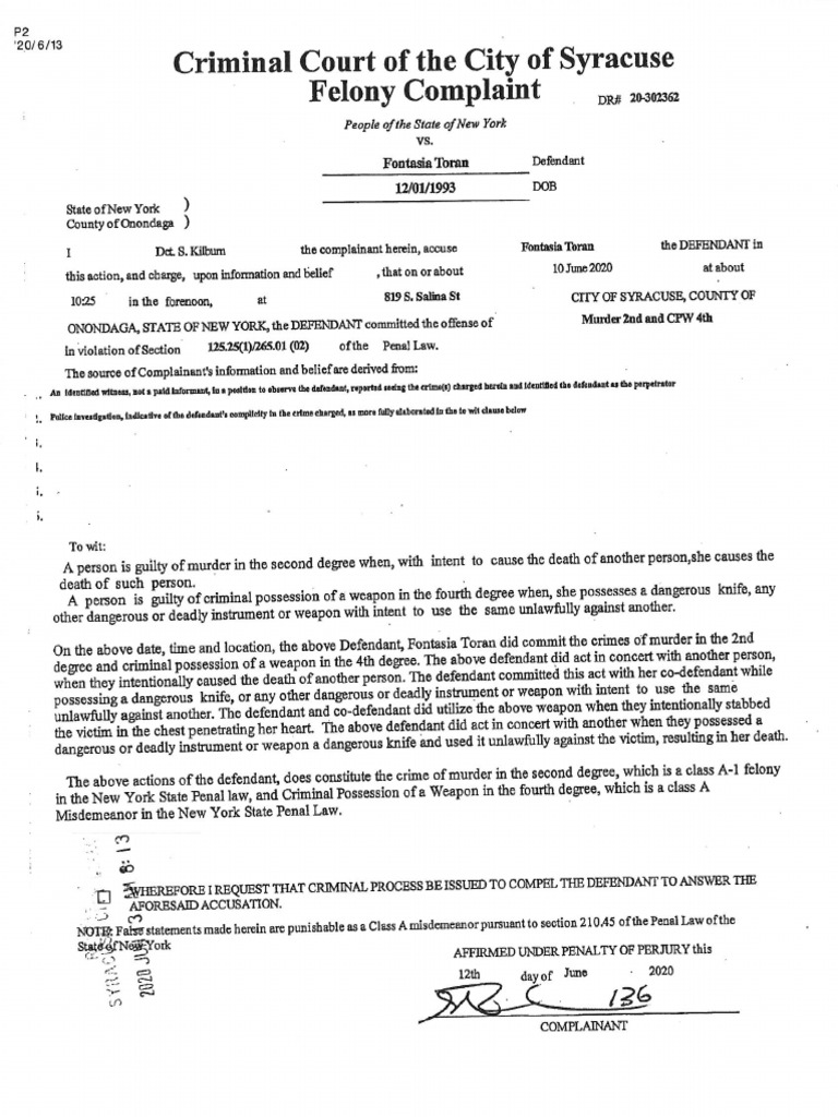 6-15-20 Social Distancing Murder - Felony Complaints | PDF