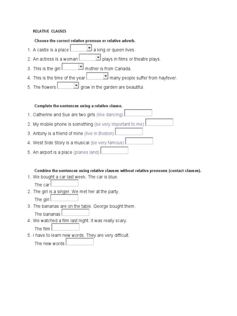 Mastering Relative Clauses Exercises | PDF