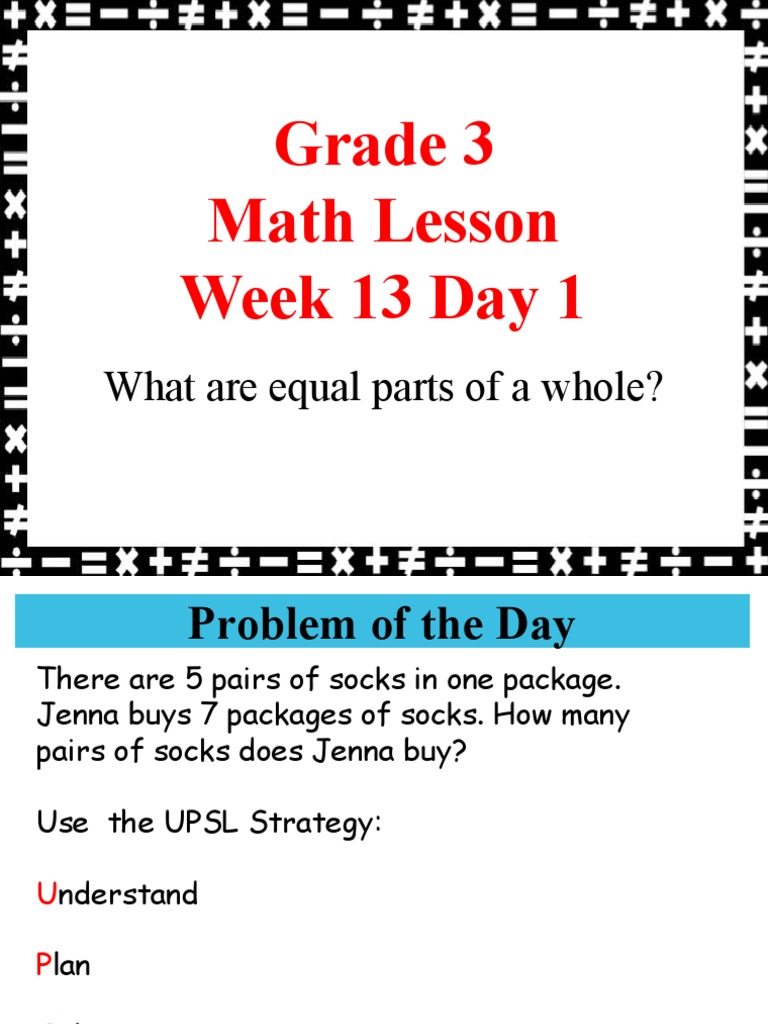 Grade 3 Math Lesson Week 13 Day 1: What Are Equal Parts of A Whole? | PDF