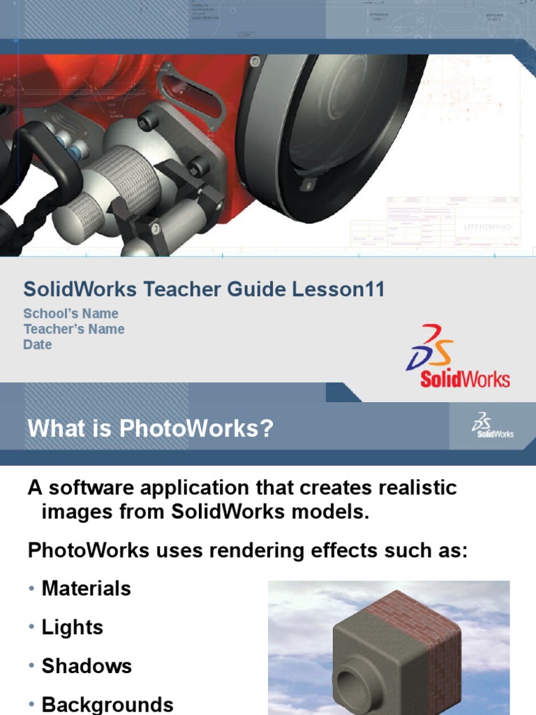 Solidworks Teacher Guide Lesson11 Schools Name Teachers Name Date Pdf Rendering Computer