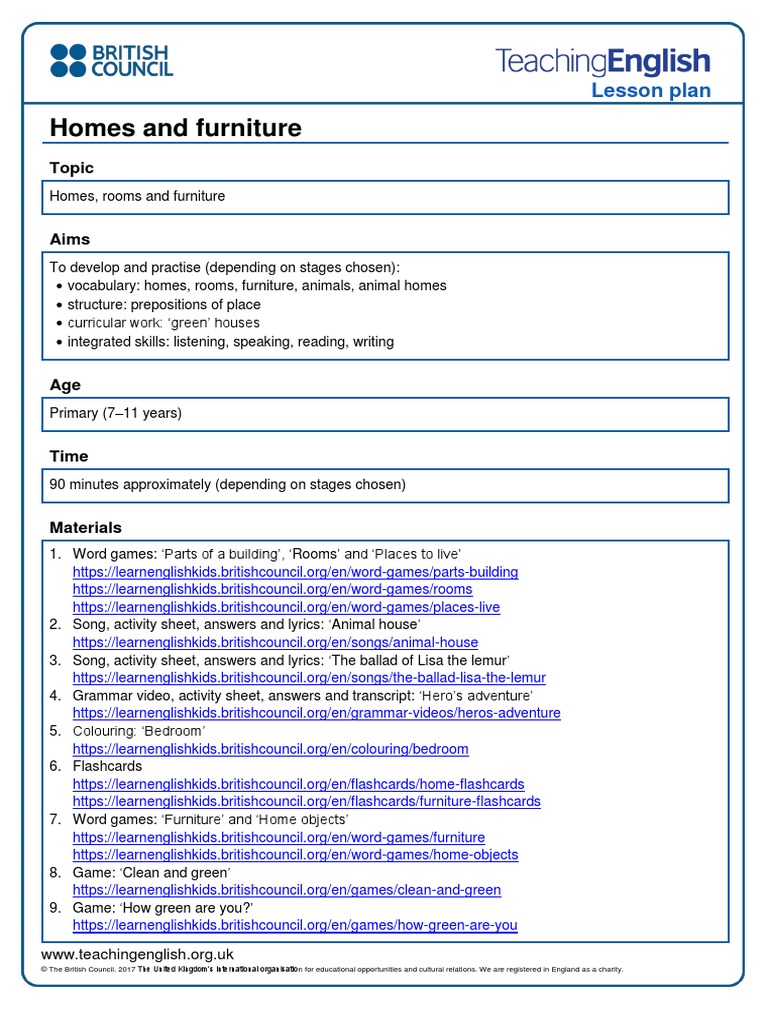 Teaching Kids Lesson Plan Homes and Furniture | PDF | Vocabulary ...