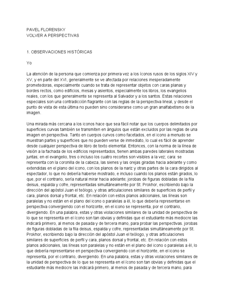 Perspectiva Inversa Pavel Florensky | PDF | Perspectiva (Gráfica ...