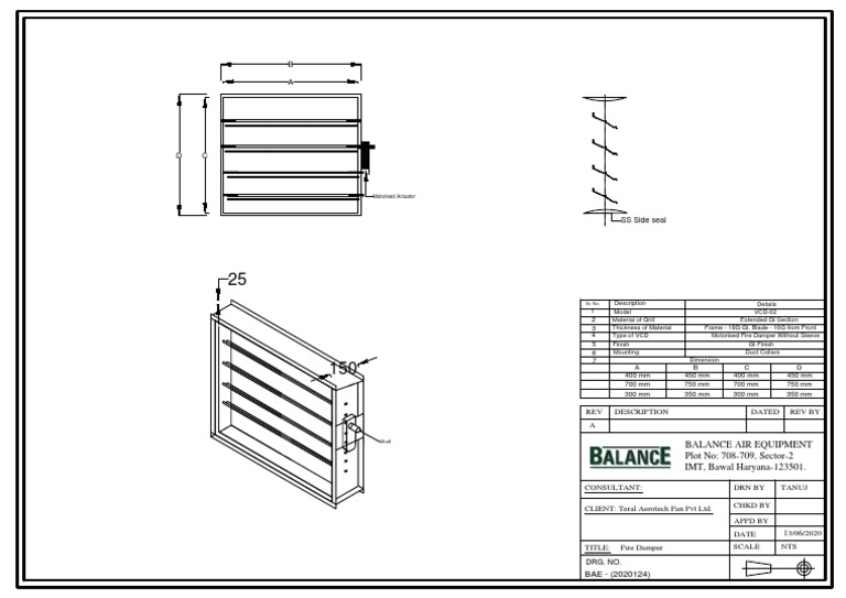 Motorised Actuator Fire Damper Technical Specification Sheet | PDF ...
