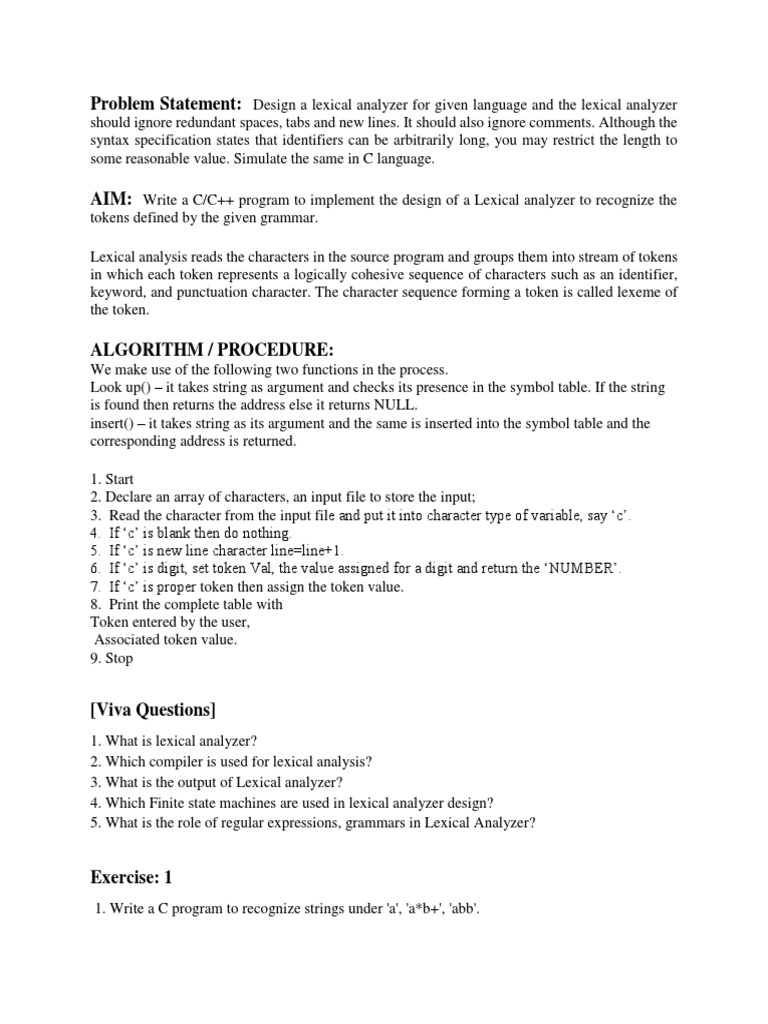 Lab1-Design A Lexical Analyzer | PDF | Teaching Methods & Materials | Computers