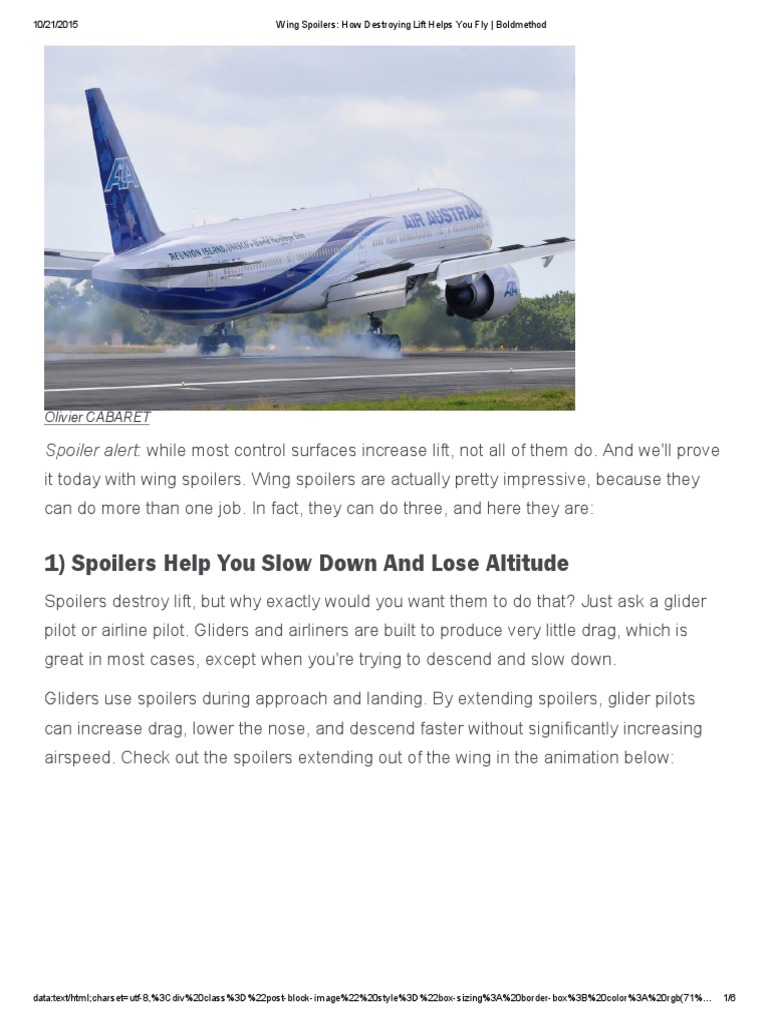 Wing Spoilers for Pilots | PDF | Aileron | Flight Control Surfaces