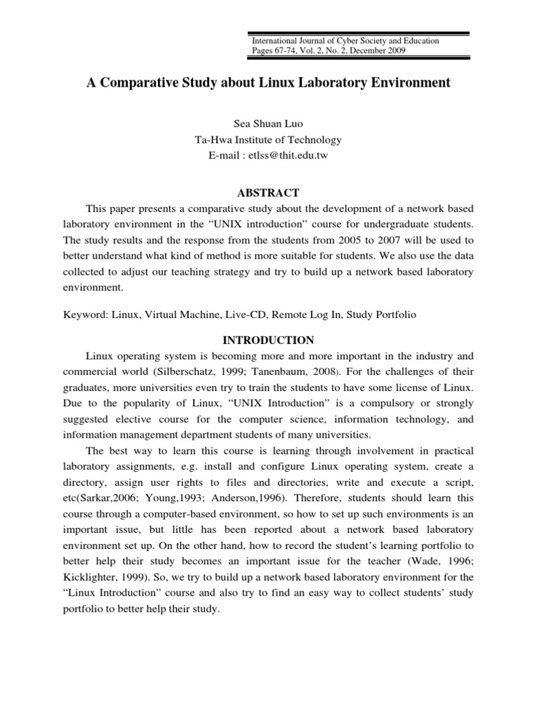 A Comparative Study About Linux Laboratory Environment | PDF | Operating System | Linux