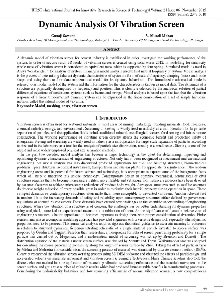 Dynamic Analysis of Vibration Screen PDF | PDF | Control Theory | Dynamical System