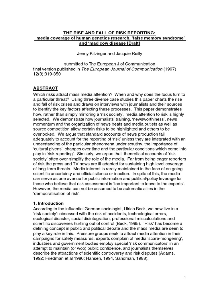 The Rise and Fall of Risk Reporting | PDF | News | Risk