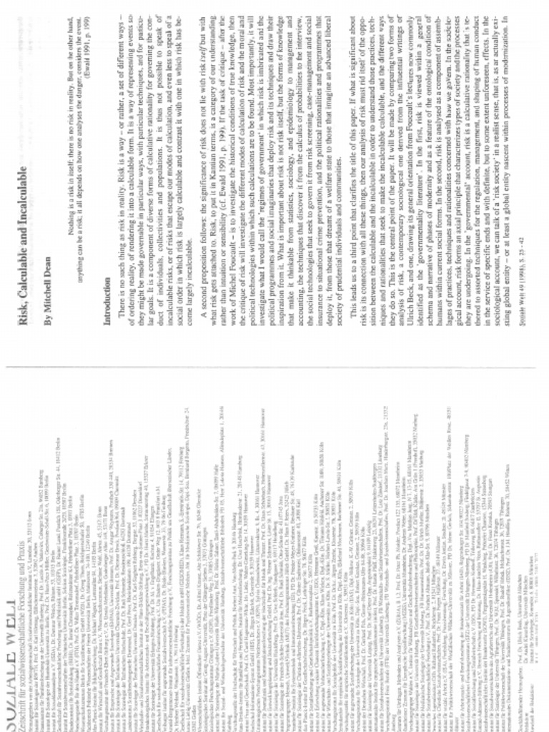 Dean, M-Risk, Calculable and Incalculable | PDF