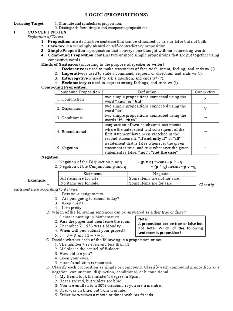 Logic (Propositions) : Definition of Terms | PDF | Argument | Logical Consequence