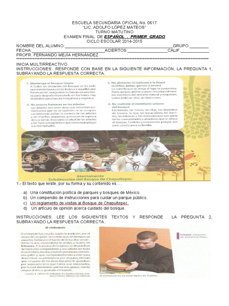 Examen Final de Español 1er Grado | PDF | Salud y bienestar | Medicina