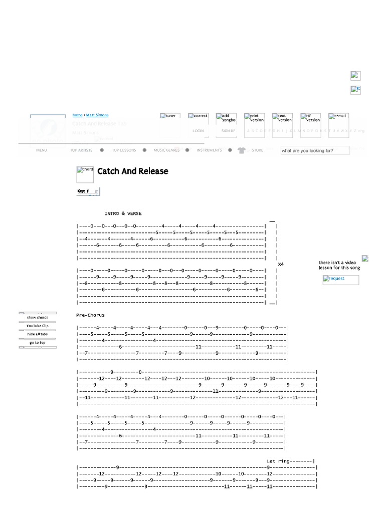 CATCH AND RELEASE Tab - Matt Simons - E-Chords PDF | PDF