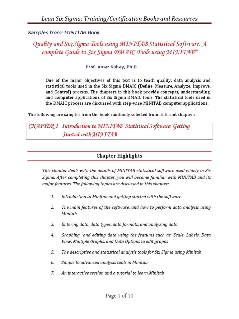 Quality and Six Sigma Tools Using MINITAB Statistical Software: A ...