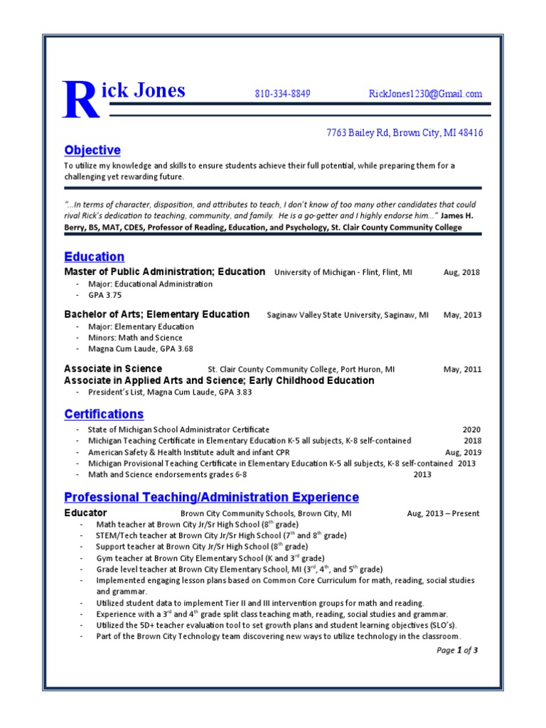 Rick Jones Updated Resume | PDF | Lesson Plan | Teachers