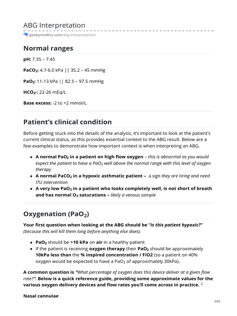 ABG Interpretation | PDF | Respiratory System | Breathing