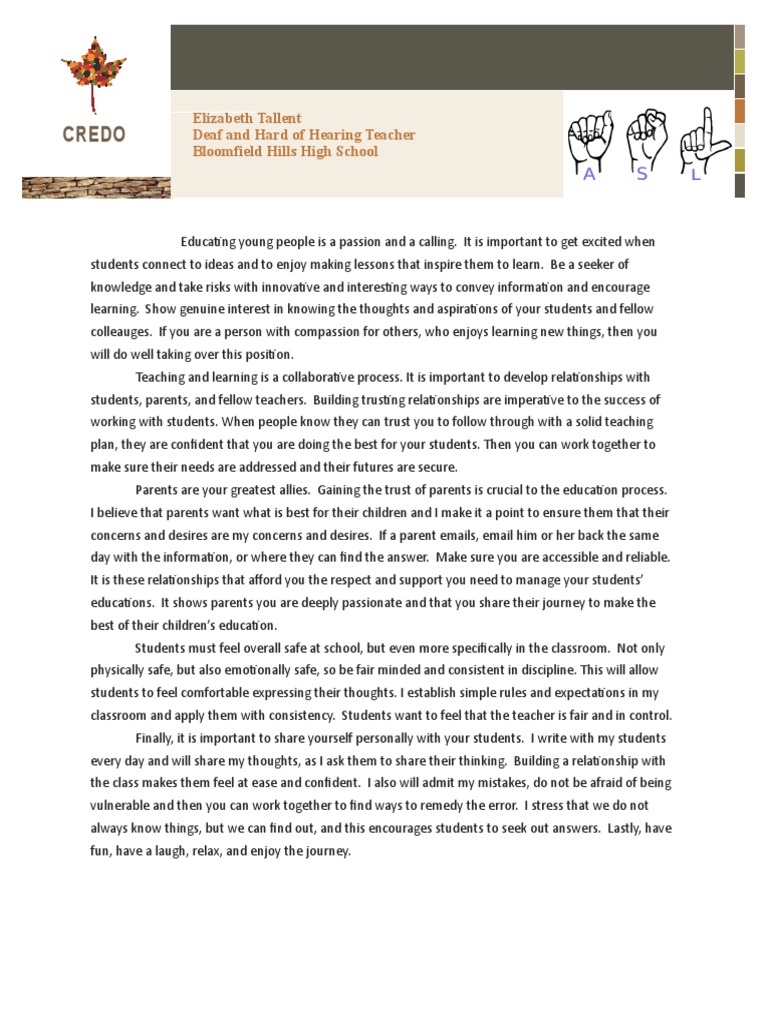 Credo e | PDF | Thought | Teachers