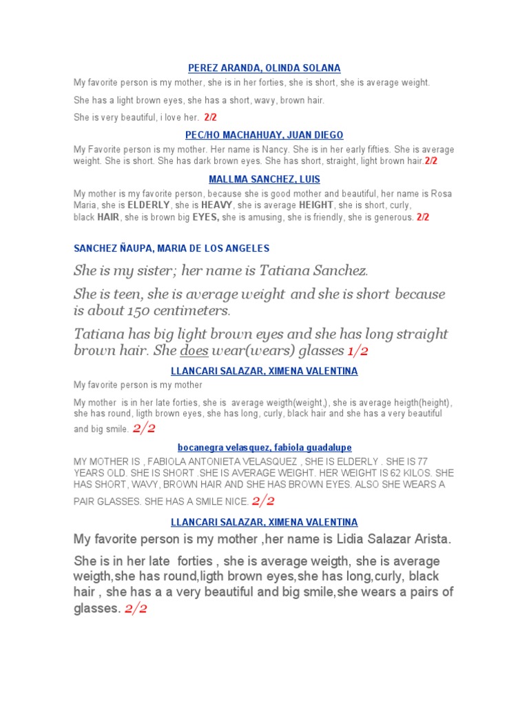 Descriptions of Favorite Family Members and Their Appearances | PDF ...