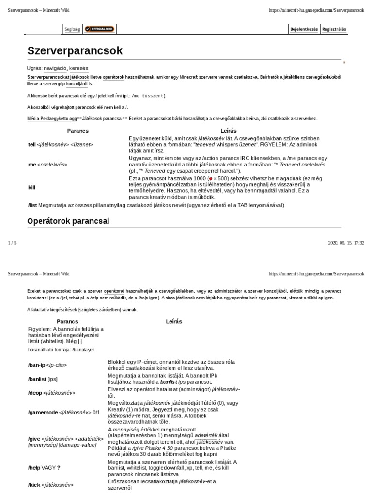 Minecraft Parancsok | PDF