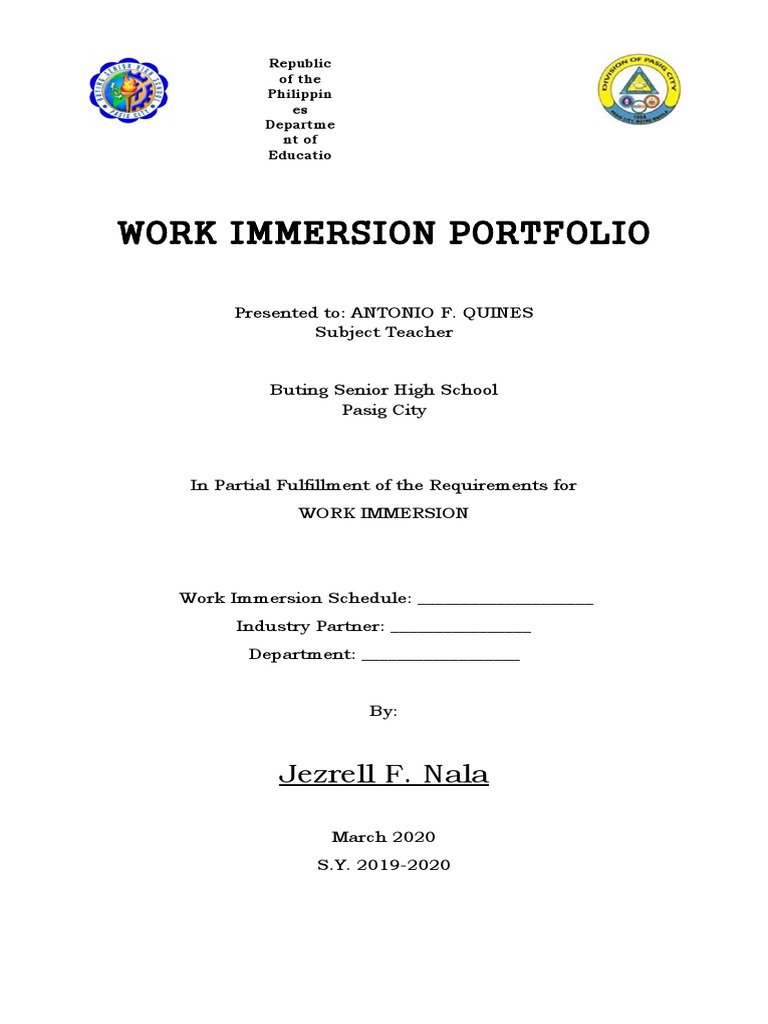 Jezrell F. Nala's Work Immersion Portfolio | PDF | Behavior Modification | Learning