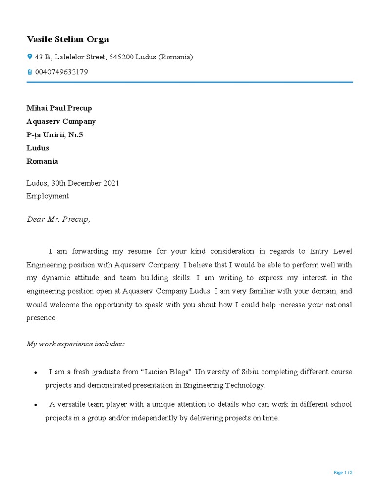 Vasile Stelian Orga: Mihai Paul Precup Aquaserv Company P-Ţa Unirii, Nr ...