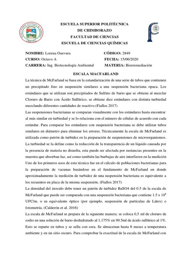 Escala de Mcfarland | Descargar gratis PDF | Las bacterias | Química