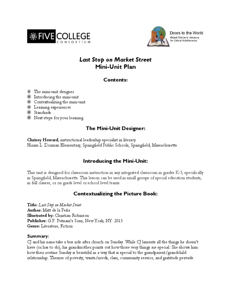 Last Stop on Market Street Mini-Unit | PDF | Grandparent | Newbery Medal
