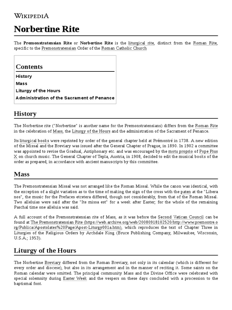 Norbertine Rite: History Mass Liturgy of The Hours Administration of ...