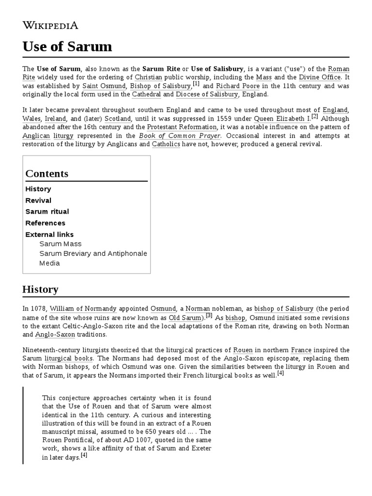 Use of Sarum: History Revival Sarum Ritual References External Links ...