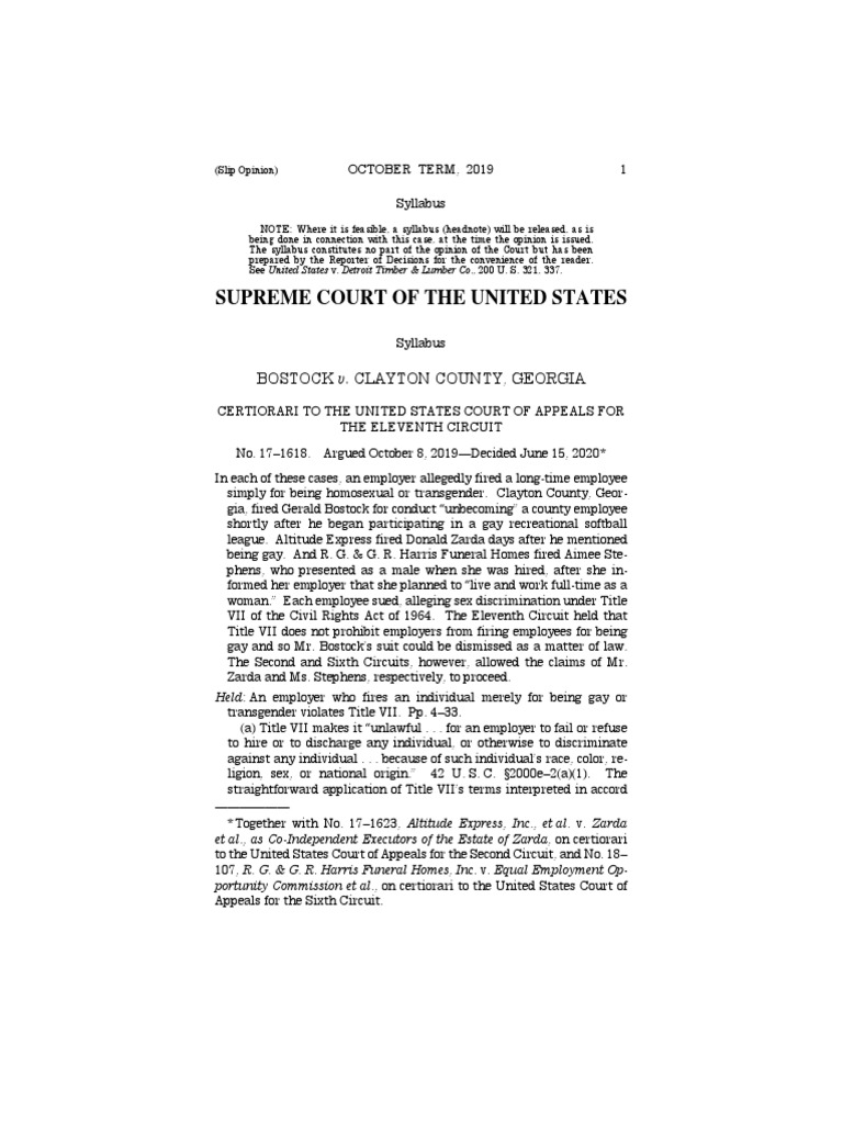 Bostock v. Clayton County Supreme Court Decision | PDF | Civil Rights ...