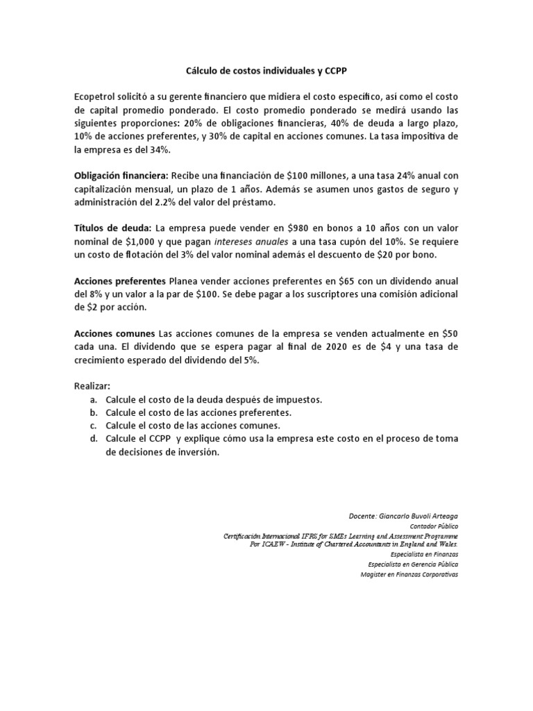 Cálculo de Costos Individuales y CCPP | PDF