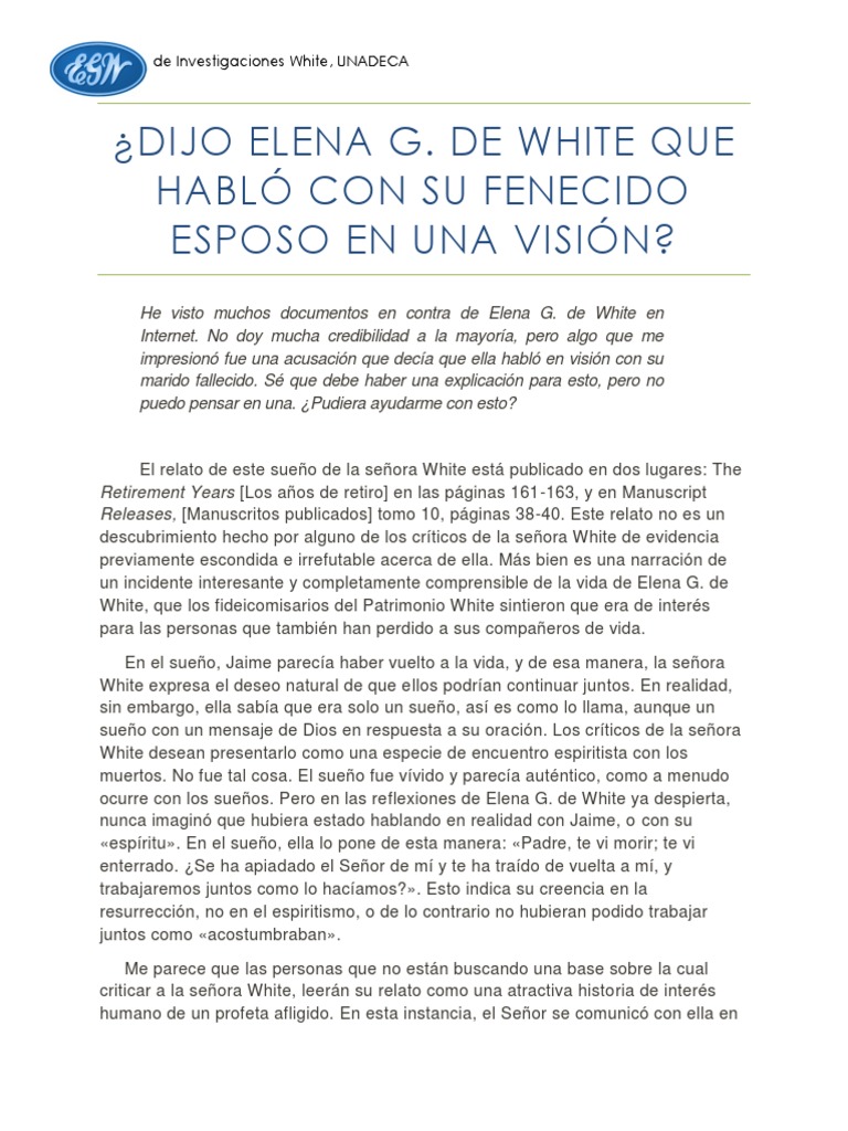 Elena G. de White: Sueños y Visiones | PDF | Religión y creencia