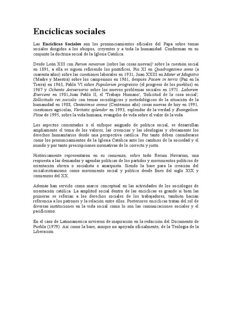 Encíclicas Sociales | PDF | Teología Católica y Doctrina | Papa