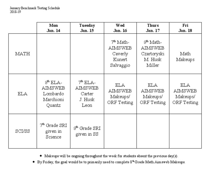 Mtss 18-19 Winter Benchmark Schedule | PDF