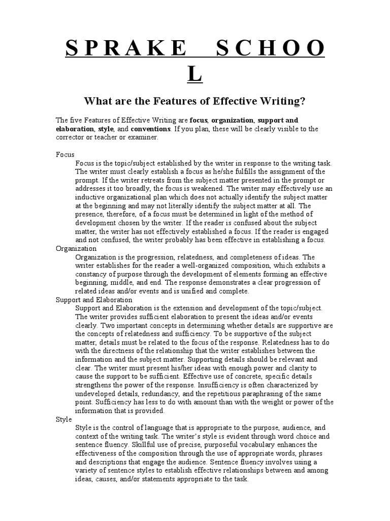 Features of Effective Writing Explained | PDF | Writers | Sentence ...