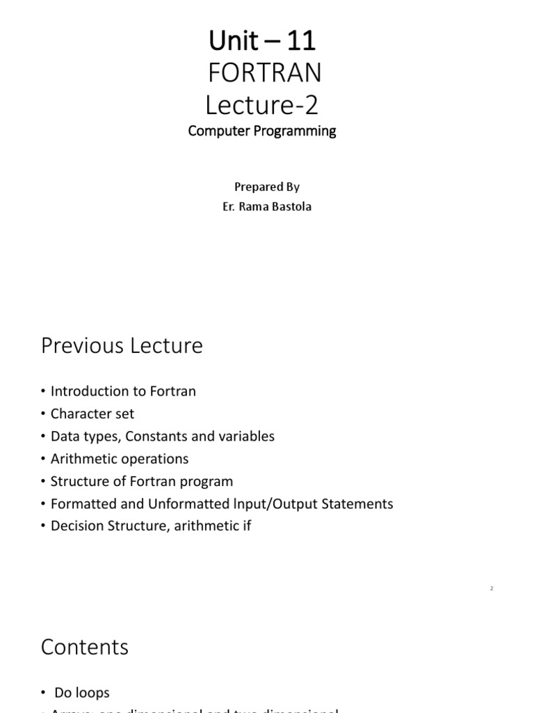 Unit 11 Fortran Lecture 2 Computer Programming Pdf Control Flow Matrix Mathematics 
