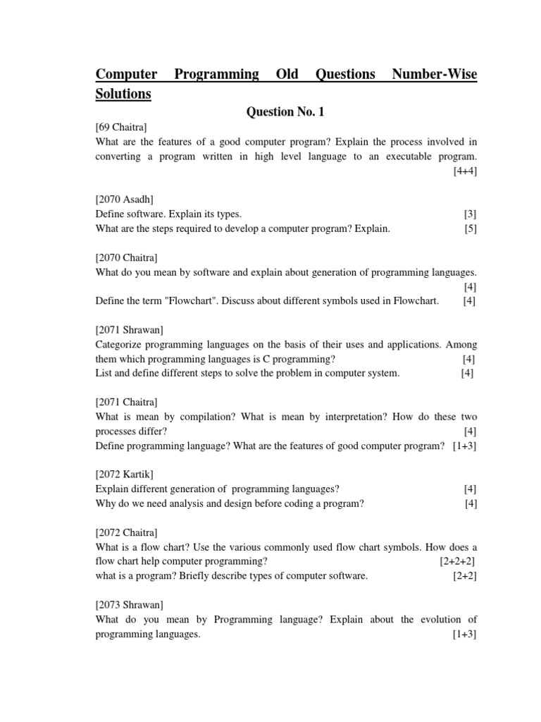 Computer Programming Old Questions Number-Wise Solutions: Question No. 1 | PDF | Pointer ...