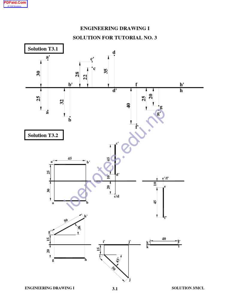 Solutions for Tutorial No. 3 on Engineering Drawing I Covering 10 ...