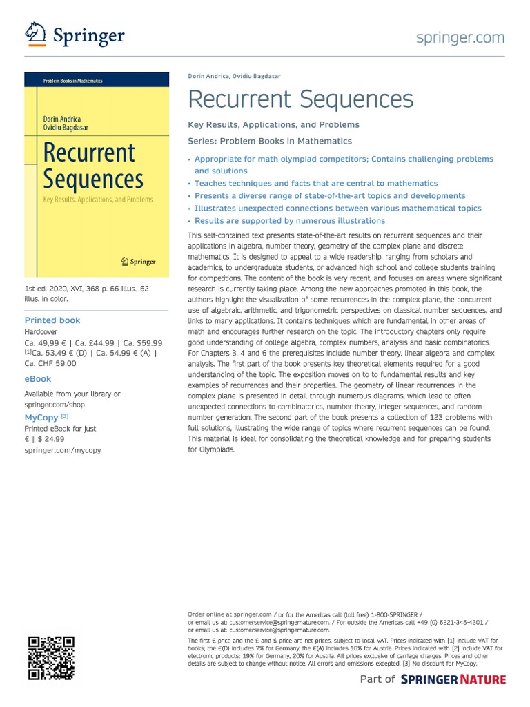 Recurrent Sequences: Key Results, Applications, and Problems Series: Problem Books in ...