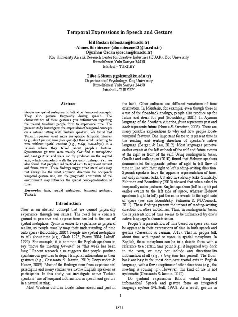 Temporal Expression in Speech and Gesture | PDF | Gesture | Time