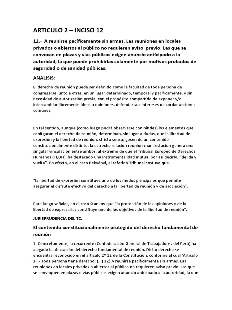 ARTICULO 2 Inciso 12-17 | PDF | Derecho Constitucional | Libertad de ...