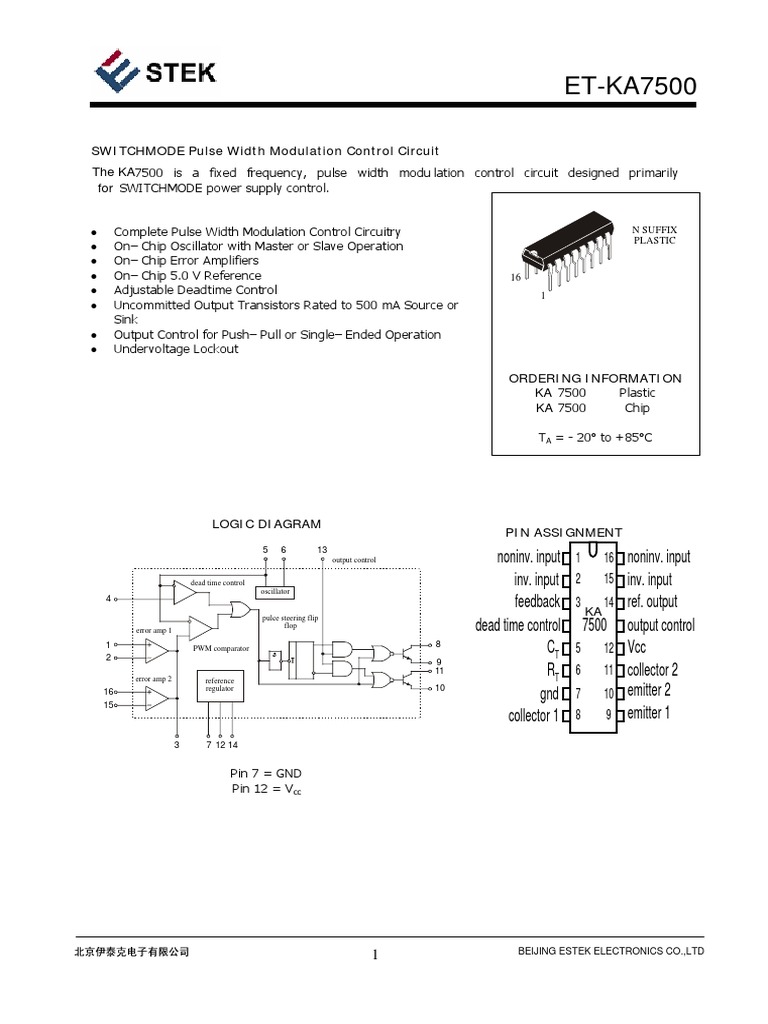 ET-KA7500: SWITCHMODE Pulse Width Modulation Control Circuit | PDF ...