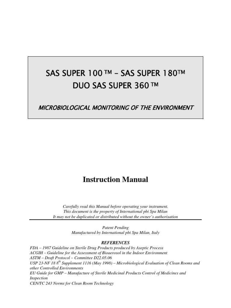 Sas Super 100 - Sas Super 180 Duo Sas Super 360: Instruction Manual ...