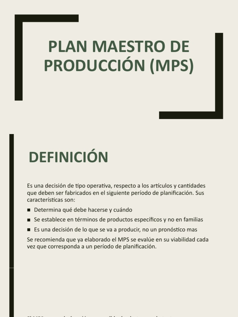 Plan Maestro de Produccion MPS | PDF