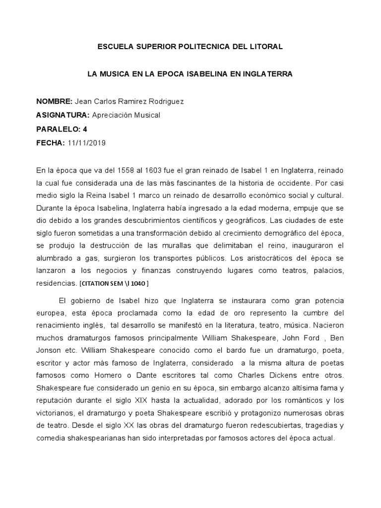 La música durante el florecimiento cultural de la época isabelina en ...