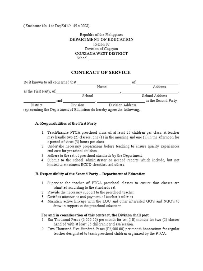 Preschool Contract DepED Gonzaga West District | PDF | Preschool | Teachers