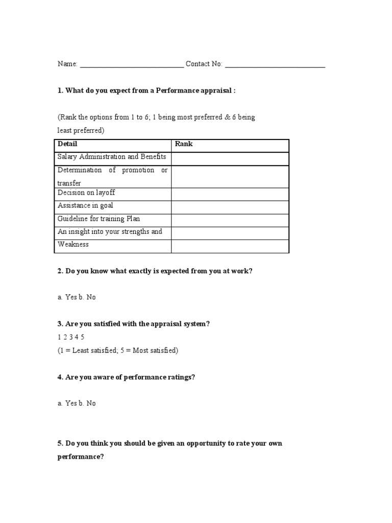 Performance Appraisal Feedback Survey | PDF | Performance Appraisal ...
