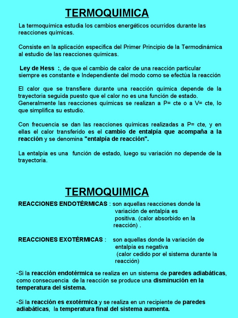 Termoquimica: Ley de Hess:, de que el cambio de calor de una reacción ...