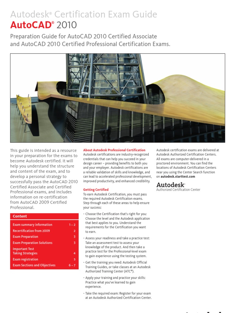 Autocad 2010 Exam Guide Final V1 Professional Certification Test