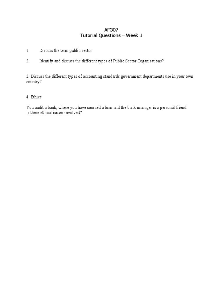 AF307 Tutorial Questions - Week 1 | PDF